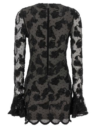 Rotate 3D Floral Mesh Dress - Black