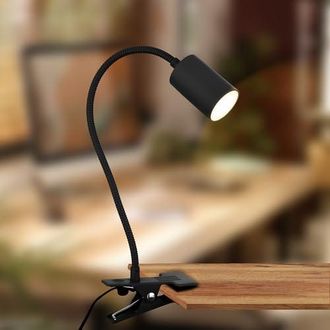 B.K.Licht Lampe de bureau avec interrupteur &agrave; fil, lumi&egrave;re blanc chaud, orientable, lampe lecture, pince, chevet, lecture enfants, lit, 40x10x6,5 cm, noir