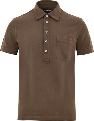 Tom Ford Homme, Tops, Brun, Taille: M Polo en Piqu&eacute; M&eacute;lange de Soie