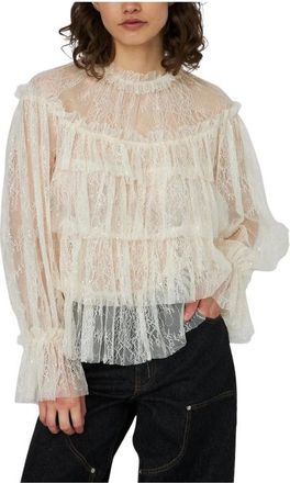 Stella Nova Femme, Blouses et Chemises, Beige, Taille: 38 FR Chemisier Transparent &agrave; Volants et Dentelle