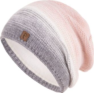 Faera M&uuml;tze Damen Winterm&uuml;tze Mehrfarbig warm gef&uuml;ttert Fleece-Futter Winter Herbst Strickm&uuml;tze Beanie Haube M&auml;dchen 57, Farbe:Grau