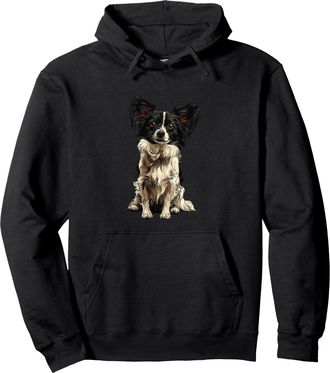 Whyitsme Design Schwarz-Wei&szlig;-Papillon-Hunde-Illustration Pullover Hoodie