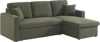 Sweeek 3-Sitzer Schlafsofa mit beidseitig montierbarer Recamiere und Boucl&eacute;-Bezug, Boucl&eacute;, Khaki