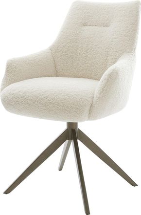 DELIFE Esszimmerstuhl Alja-Flex mit Armlehnen Kreuzgestell breit Effektfinish Titan Teddystoff Beige 360&deg; drehbar Wippfunktion Taschenfederkern