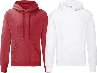 Fruit Of The Loom Pullover Kapuzen Herren Sweatshirt Hoodie Hoody, 1x Vintage Heather Red + 1x Weiss + 1x HL-Kauf Notizblock, L