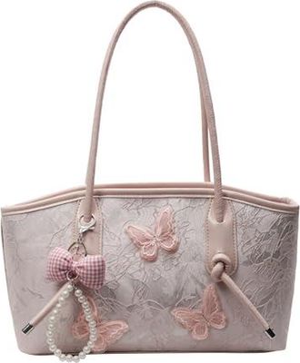 Generic Sac fourre-tout polyvalent en cuir synth&eacute;tique de grande capacit&eacute; avec pendentif pour femme, travail, shopping, voyage, usage quotidien, rose, 400.00x