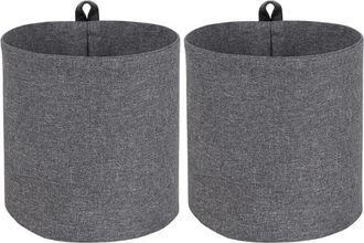 Bigso Box of Sweden H&auml;ngekorb gro&szlig; - runder Wandkorb mit Schlaufe und in Leinenoptik - Aufbewahrungsbox zum Aufh&auml;ngen oder Hinstellen aus Polyester und Karton - grau (Pac