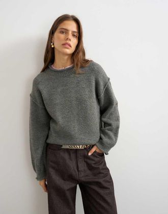 Topshop gestrickter Pullover mit Rollsaum in Grau