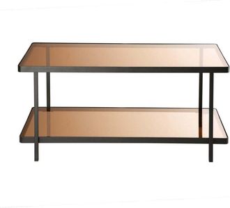 Calicosy Table basse L100cm en m&eacute;tal noir et plateaux en verre fum&eacute; ORA