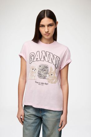 Ganni T-shirt &agrave; imprim&eacute; animaux Rose Coton biologique - Taille L - Pour Femme