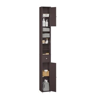 SoBuy Meuble Colonne Salle de Bain, Armoire de Rangement Placard de Rangement Étroite, 1 Tiroir, 2 Portes et 5 Compartiments Ouverts, Étagères Réglables, Br
