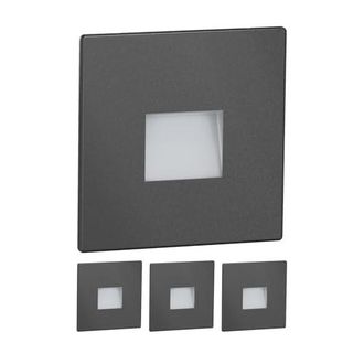 LEDs Com 4 pi&egrave;ces Lumi&egrave;re descalier LED/lampe murale encastr&eacute;e FOW pour lint&eacute;rieur et lext&eacute;rieur, downlight, carr&eacute;, anthracite, 85 x 85mm, blanc chaud