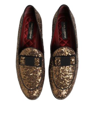 Dolce & Gabbana Gold Sequined Slip On Loafers Men Dress Shoes Co+pl+vi