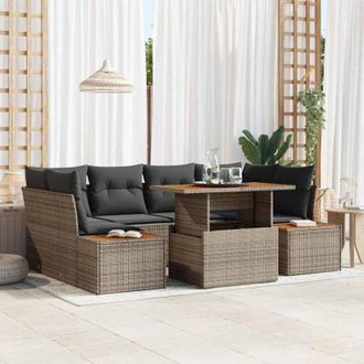 vidaXL Garten-Sofa-Set mit Speicher 7 pcs Grau Poly Rattan Vidaxl