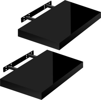 Woltu Wandregal Volato Set von 2 Regalen Wandboard freischwebend Schweberegal CD DVD Regal B&uuml;cherregal Holz Board 40x22,9x3,8cm Hochgl&auml;nzend Schwarz RG9476s