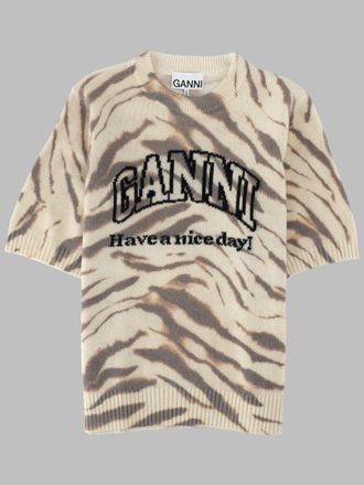 Ganni Slim-Fit Animal Print Wool Sweater - Multicolor