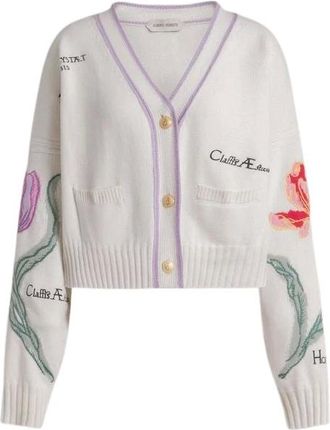 Alberta Ferretti Femme, Pulls, Blanc, Taille: 44 FR Herbarium Embroidered Cardigan