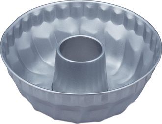 Relaxdays Gugelhupfform, Marmor- und R&uuml;hrkuchen, antihaftbeschichtet, &Oslash; 25 cm, runde Napfkuchenform, Carbonstahl, silber, 9.5 x 25.5 x 25.5 cm