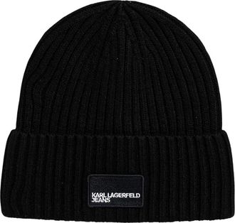 Karl Lagerfeld Homme, Accessoires, Noir, Taille: ONE Size Logo Patch Beanie