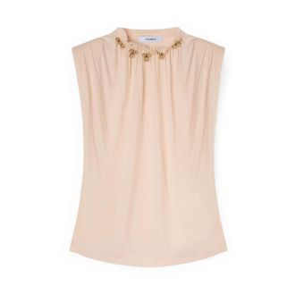 Motivi Femme, Tops, Blanc, Taille: 42 FR T-shirt avec fronces et appliqu&eacute;s &agrave; lencolure