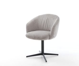 DELIFE Drehstuhl Caja-Flex mit Armlehnen Cord Silbergrau Fu&szlig;kreuz Schwarz 360&deg; drehbar Taschenfederkern, Esszimmerst&uuml;hle