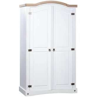 Les Tendances Armoire 2 portes pin massif blanc et bois clair Harrie