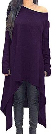 Zanzea Femme Robe Pull en Maille Oversize HiverTunique Longue Grande Taille Robe Sweat Asymetrique Style de Base Violet L