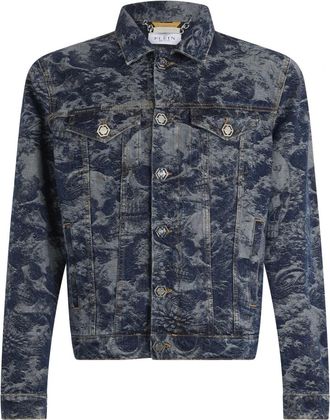 Philipp Plein Homme, Vestes, Bleu, Taille: XL Trucker Jacket All-Over Skull
