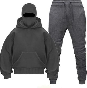Generic Surv&ecirc;tements pour homme &agrave; double capuche et surv&ecirc;tement de jogging pour homme ensemble complet de couleur unie 2 pi&egrave;ces ensembles cagoule sweat &agrave; capu