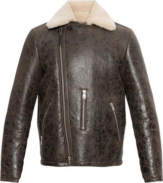 AllSaints Xylon Shearling Biker Jacket - Homme - Vestes - Brun - Taille: XS