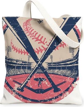 Generic Sacs fourre-tout en toile avec chauve-souris crois&eacute;es de baseball, design vintage sportif, l&eacute;ger, lavable et r&eacute;utilisable pour salle de sport en plein