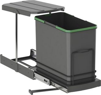 Emuca Recycle-K&uuml;chenrecyclingbeh&auml;lter, 24 l, Bodenbefestigung und Handauszug/automatische, Anthrazitgrauer Kunststoff - Emuca