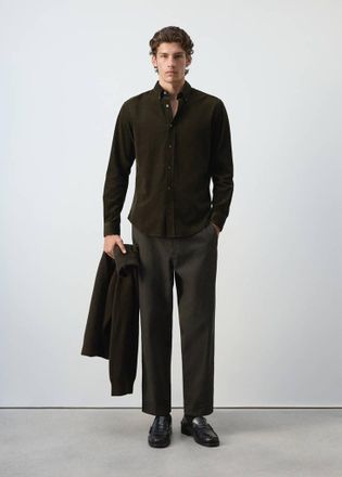 Mango Chemise velours milleraies classic-fit vert fonc&eacute; - Homme - XS - MANGO MAN