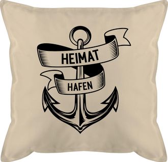 Shirtracer Kissen 50x50 - Statement - Heimathafen Anker - 50 x 50 cm - Beige Natur - mit statement-kissen statements schmusekissen kopfkissen schwarz spr&uuml;che bez