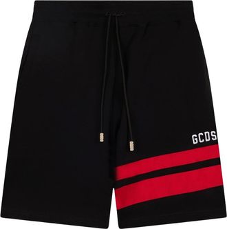GCDS Gcds - Bermuda en molleton de coton &agrave; rayures contrast&eacute;es - Homme - Shorts - Noir - Taille: S