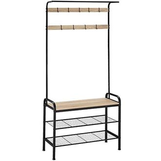 TecTake TecTake Porte manteau avec 2 &Eacute;tag&egrave;res, Banc, 9 pat&egrave;re accroche-sacs, Meuble de rangement chaussure Design industriel 85,5x36x184cm Vestiaire dentr&eacute;e M