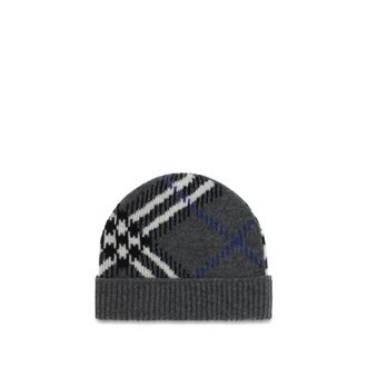 Burberry BU8132893C3384BB Cashmere-Blend Jacquard Check Beanie - Gray