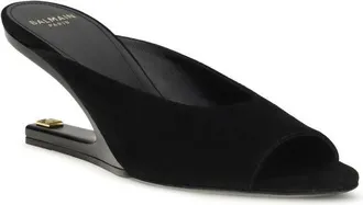Balmain Womens Black Goatskin Mules
