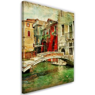Feeby Vlies Leinwandbild XXL Italien Br&uuml;cke &Uuml;ber Den Kanal 80x120 cm Wandbild Kunst Bilder Schlafzimmer Deko Wohnzimmer Architektur Venedig Gr&uuml;n