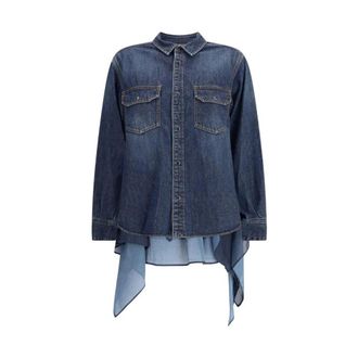 sacai Femme, Blouses et Chemises, Bleu, Taille: 42 FR Denim and Satin Panelled Shirt