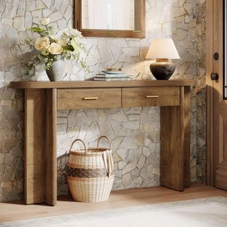 Tribesigns 160 cm Konsolentisch mit 2 Schubladen, ovaler, geschwungener Flurtisch im Landhausstil mit Stauraum f&uuml;r Wohnzimmer, Flur, Eingangsbereich (braun)