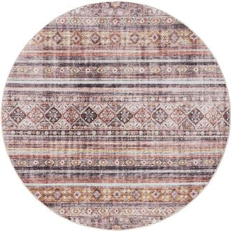 benuta Basic Waschbarer Teppich George - Multicolor/Pink 120 cm Rund - Kunstfaser - Rund & im Style: Vintage, Elegant, Retro - Pflegeleicht für Wohnzimmer