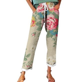 Generic Pantalon Fluide Femme Taille Elastique Lin &Eacute;t&eacute; Womens Autumn Fragrant Linen Print Casual Pants Perfect for Spring Comfortable and Trendy for Relaxed D
