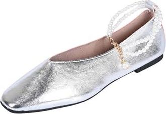 Generic Chaussures plates confortables pour femme - Cha&icirc;ne de perles - Couleur unie - Tendance - &Eacute;l&eacute;gantes - L&eacute;g&egrave;res - Pliables - D&eacute;contract&eacute;es - Pour f&ecirc;te, m