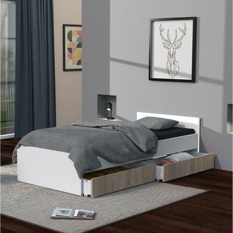 Weber Industries Le Quai Des Affaires - Bett kappa 90x190 + 2 Schubladen / Wei&szlig; & Eiche gebleicht/ L194xB94xH59