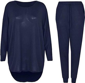 WearAll Survêtement 2 pièces pour femme, haut et bas, tenue décontractée en tricot, bleu marine, XL
