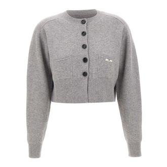 Elisabetta Franchi Femme, Pulls, Gris, Taille: 40 FR Cardigan en Laine et Cachemire