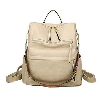 Generic Sac &agrave; dos tendance en cuir pour femme, grand sac &agrave; dos de designer pour voyage, sac &agrave; bandouli&egrave;re en toile pour filles, beige, taille unique