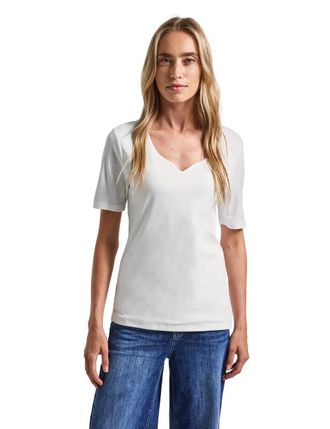 Street One Damen 3227205 T-Shirt mit Herzausschnitt, Off White, 46