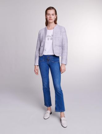 Maje Cardigan En Maille Effet Tweed - Argent - Taille 0 - Maje